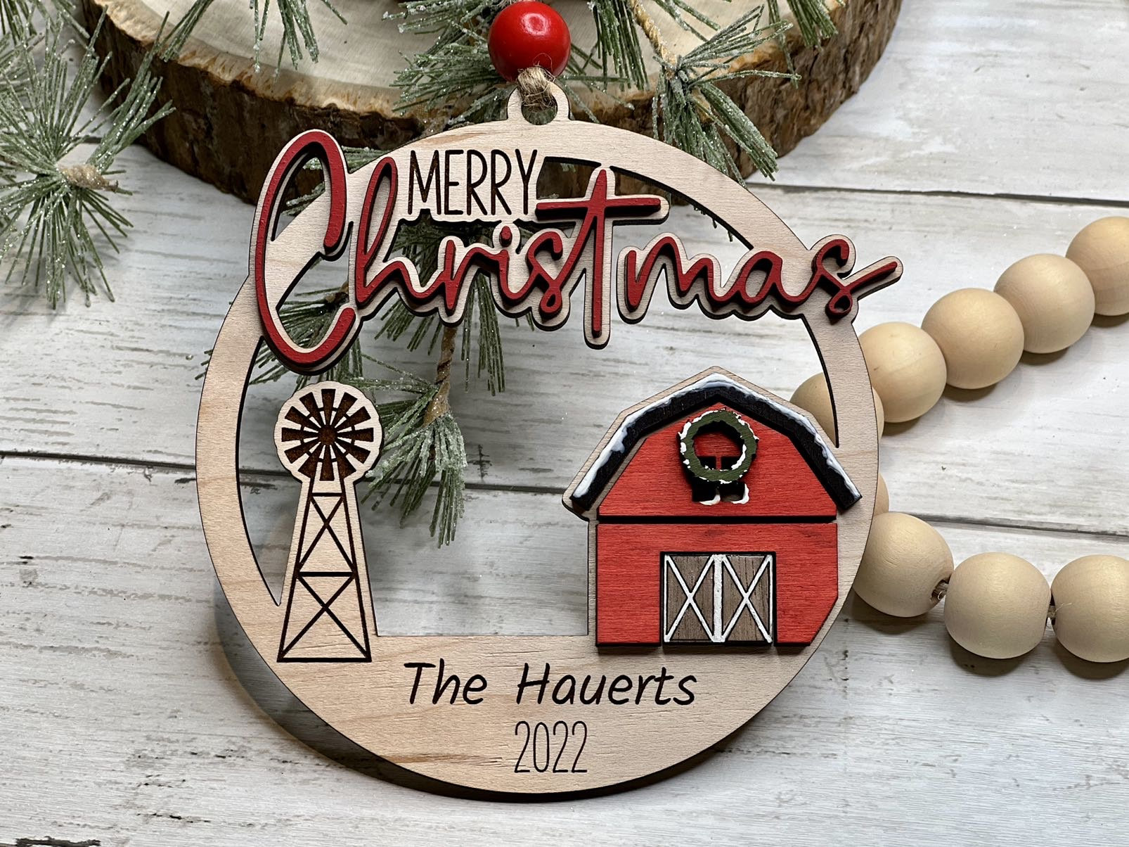 Barn & Windmill Christmas Tree Ornament, Farm Family, Merry Christmas ...
