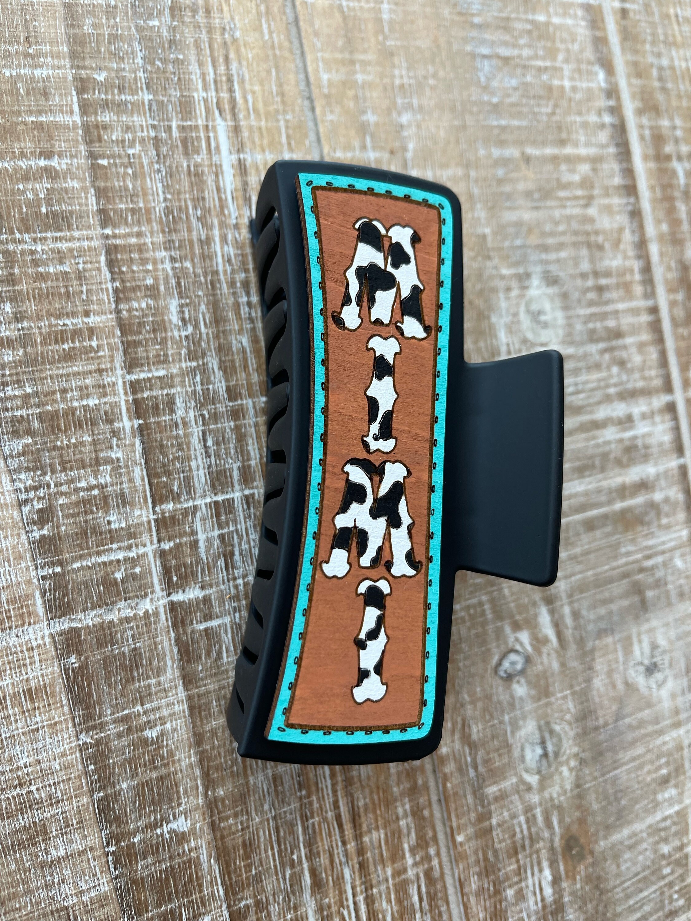 MIMI Cow Print SVG Hair Clip Cover, Leather or Veneer Cut and Engrave ...