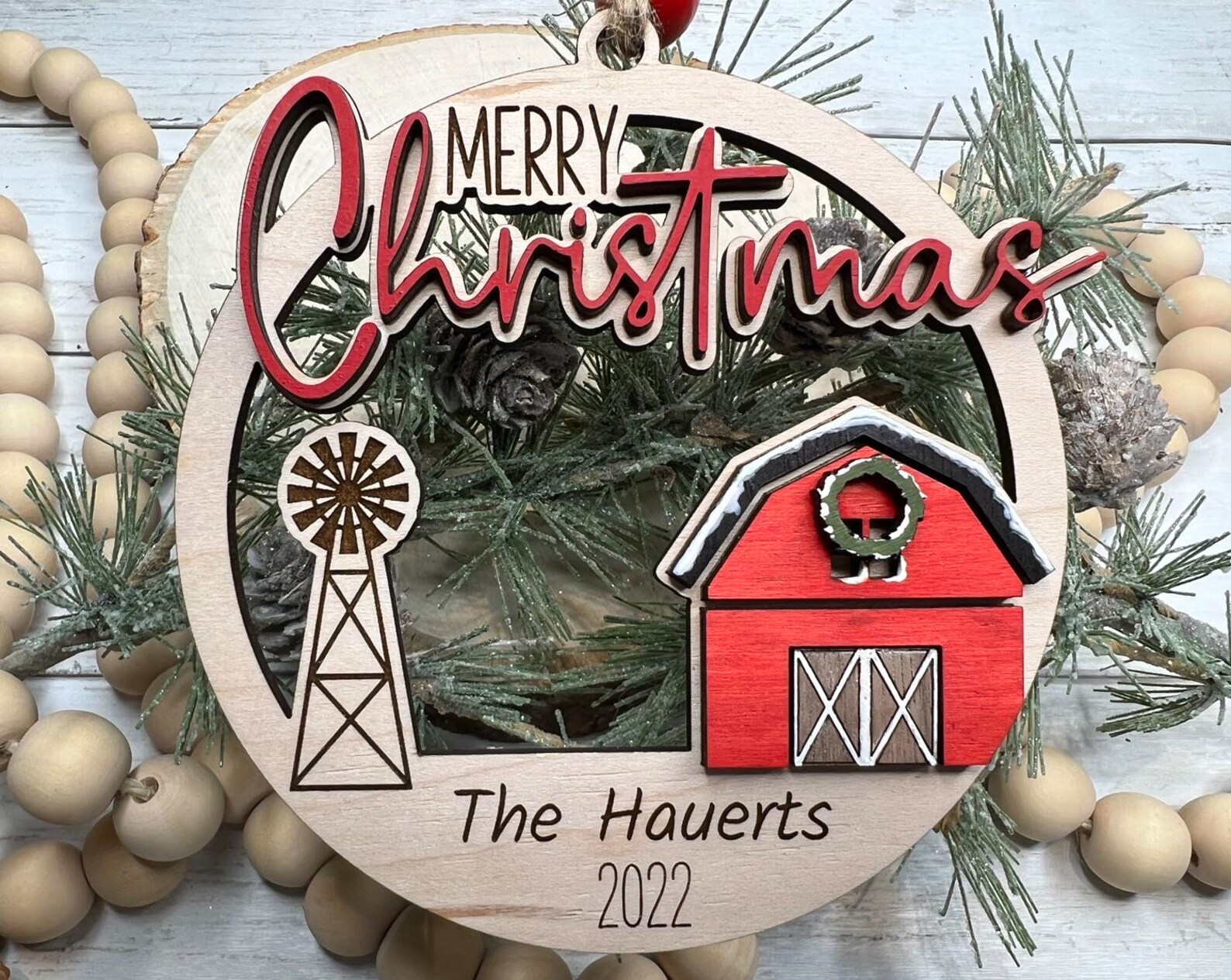 Barn & Windmill Christmas Tree Ornament, Farm Family, Merry Christmas ...
