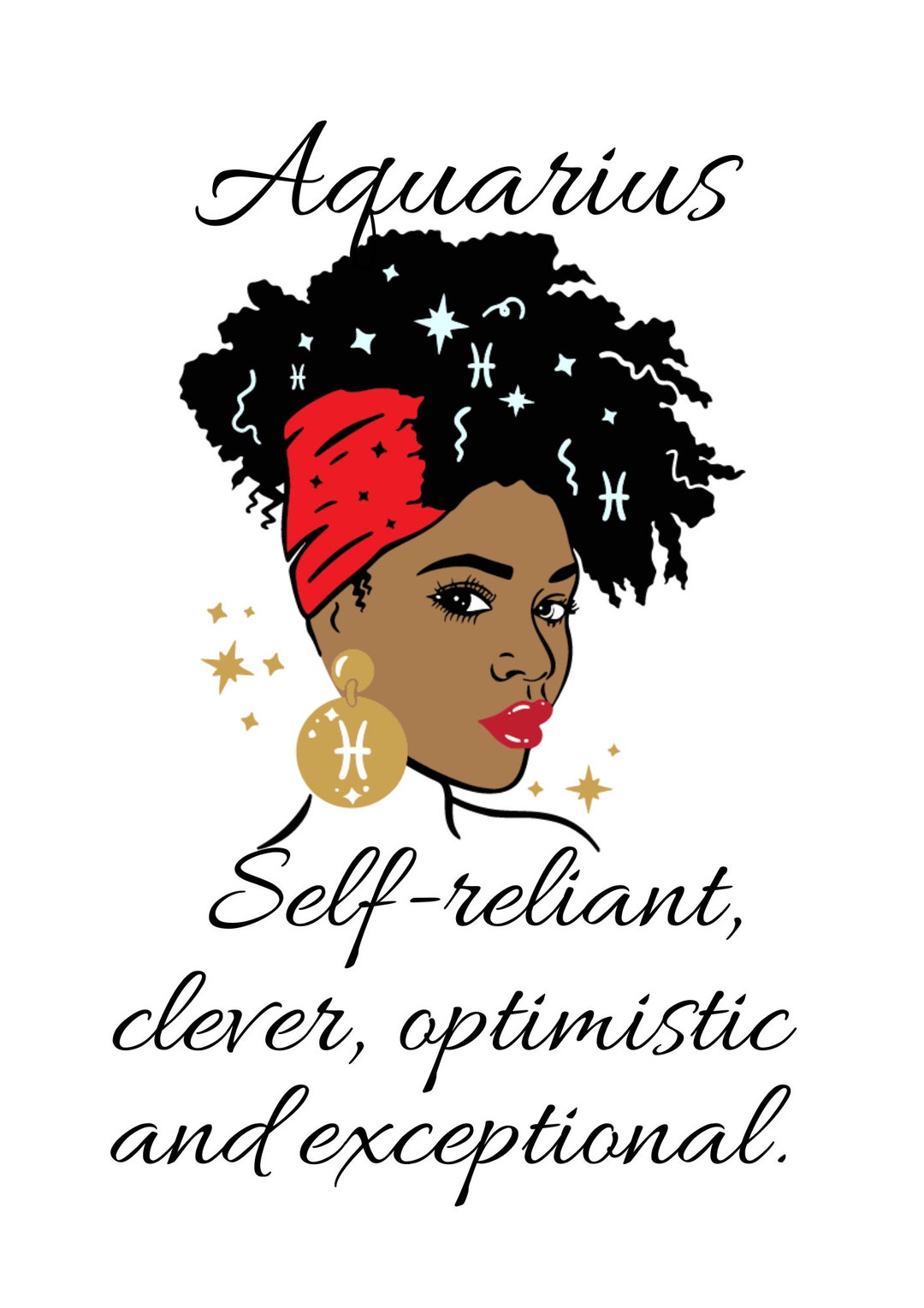 Black Woman Zodiac Print -aquarius Print, Zodiac Gift, Star Sign Wall ...