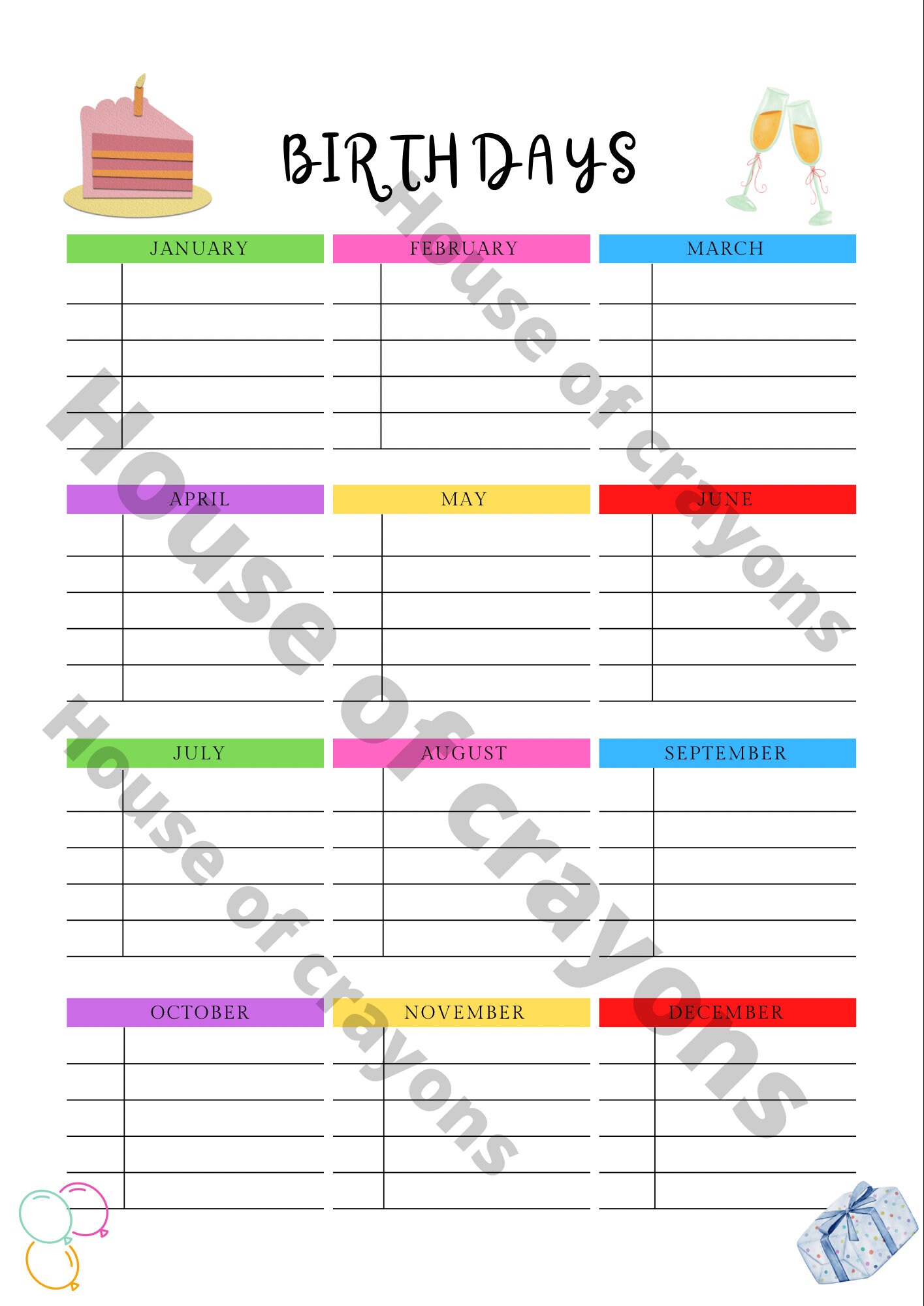 Yearly Birthday Tracker, Birthday Planner, Birthday Calendar, Birthday ...