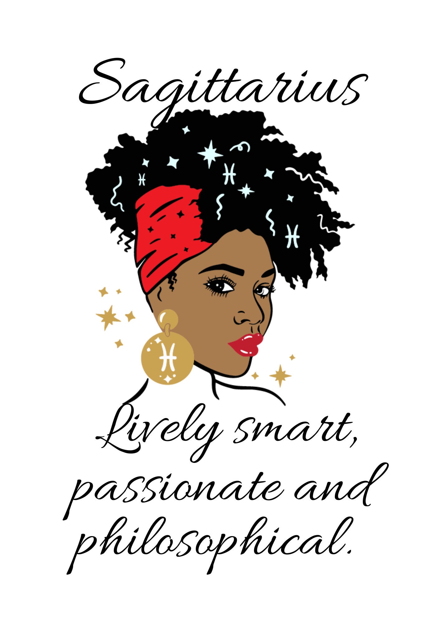 Black Woman Zodiac Print - Sagittarius Print/zodiac Gift/star Sign Wall Art/astrology Print/star ...
