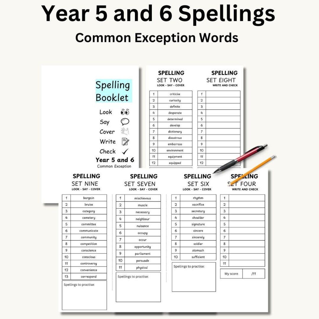 Year 5 and 6 Common Exception Spelling Booklet - Etsy