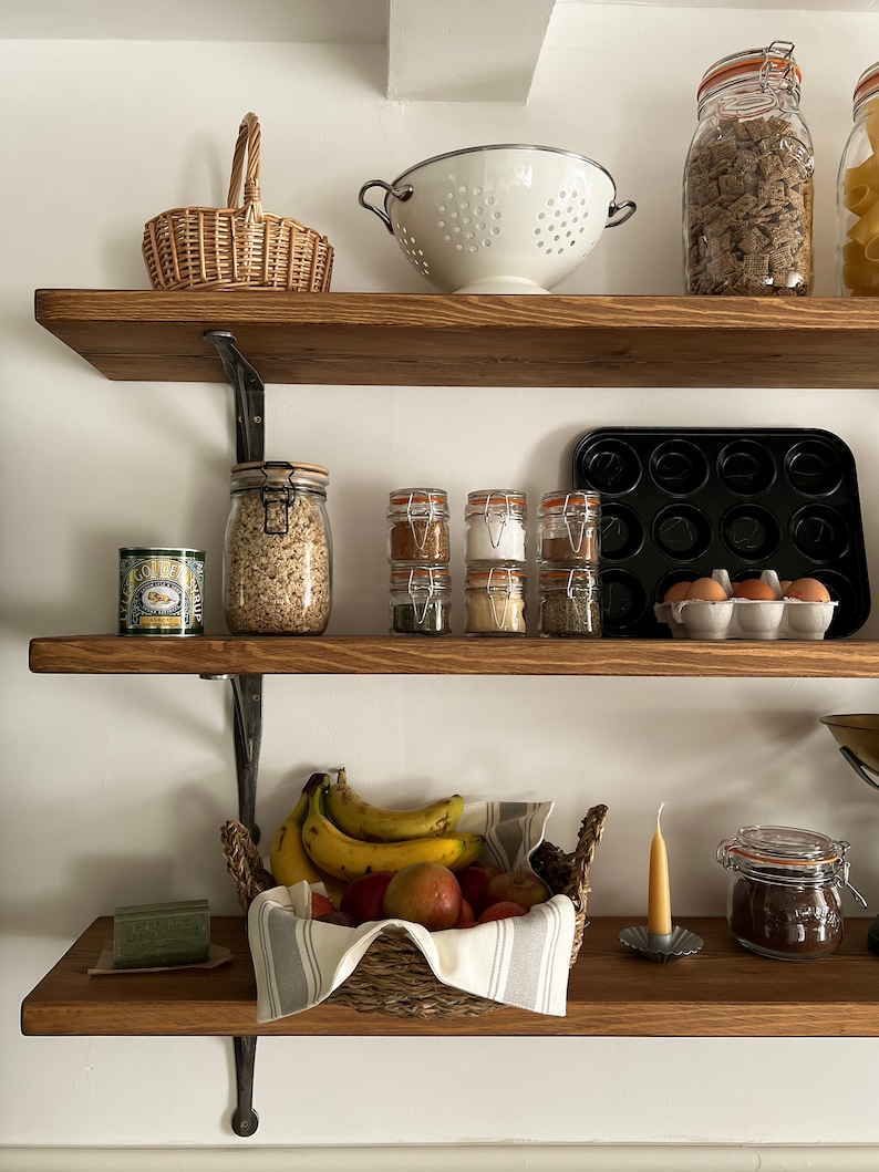 Rustic Style Solid Wood Shelf With Cast Iron Brackets - Etsy