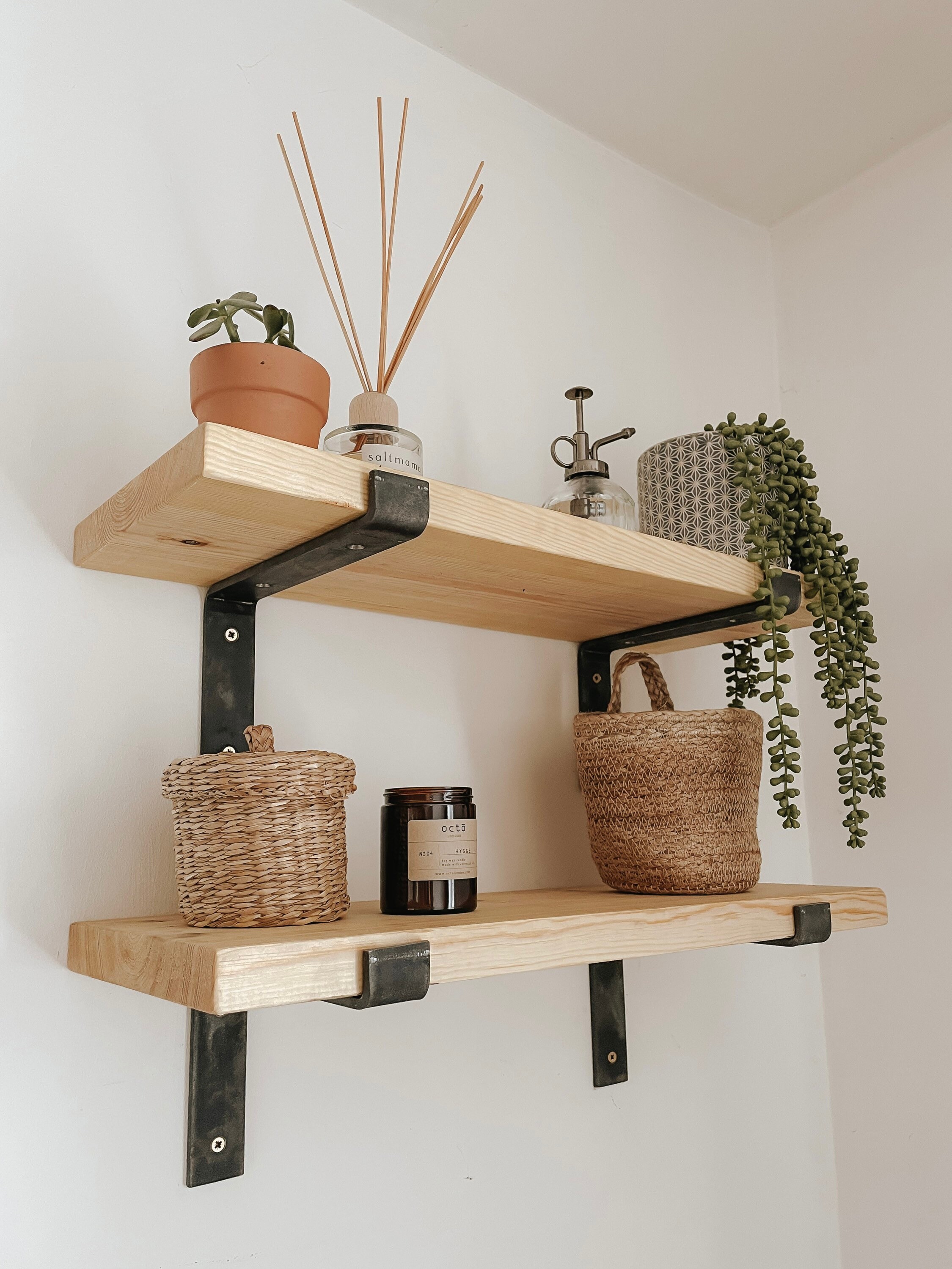 Rustic Style Solid Wood Shelf With Raw Steel Brackets - Etsy UK