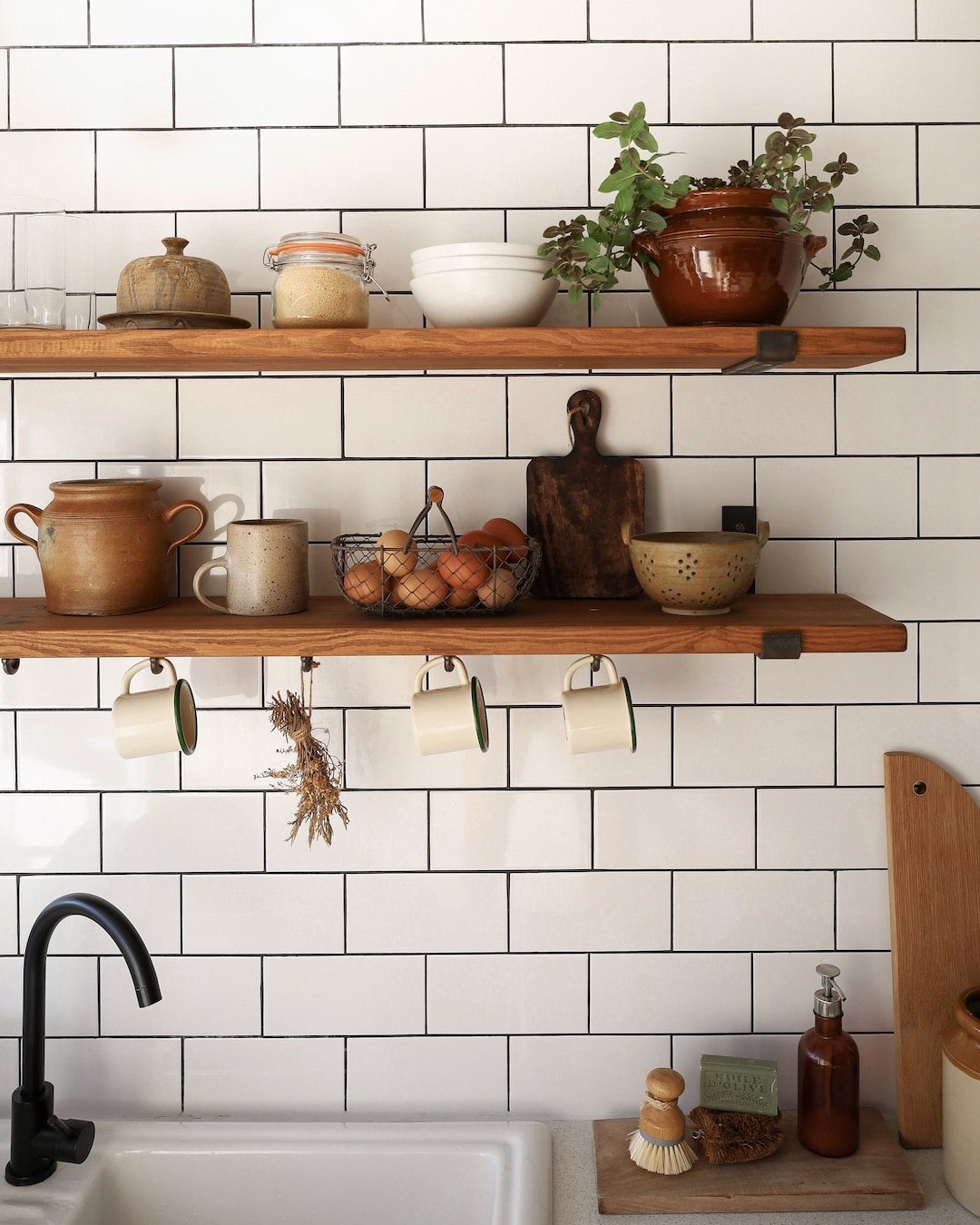 Rustic Style Solid Wood Shelf With Raw Steel Brackets | Handcrafted ...