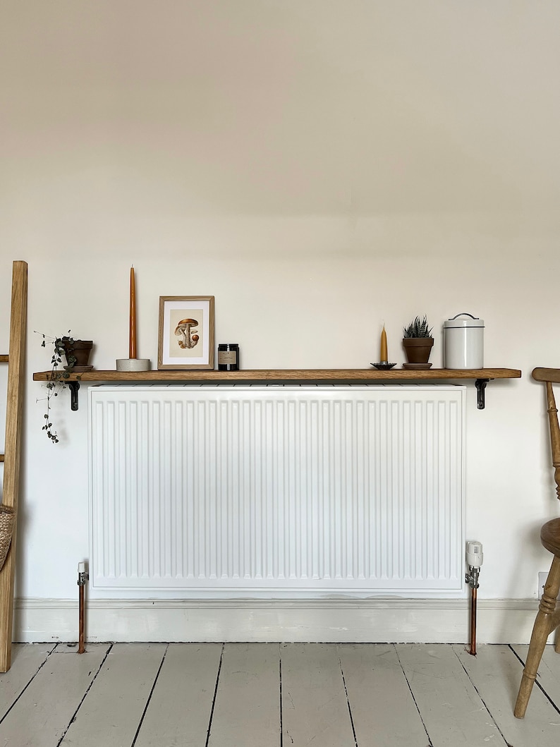 Rustic Solid Wood Radiator Shelf With Cast Iron Brackets - Etsy UK