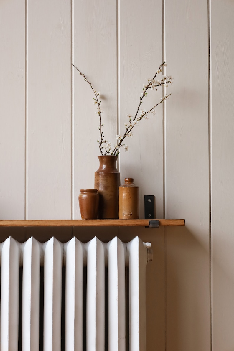 Rustic Solid Wood Radiator Shelf With Raw Steel Brackets | Handcrafted ...