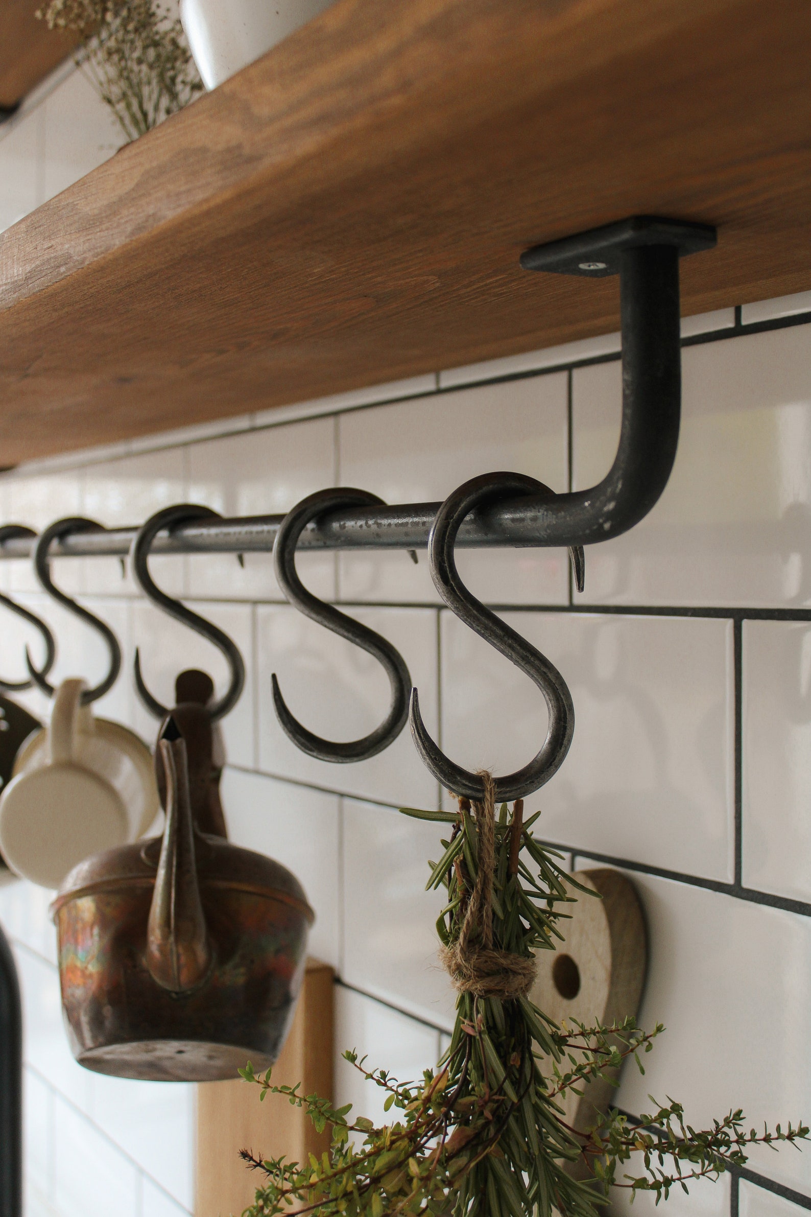 Kitchen Rail Made From Raw Steel With S Hooks Hanging Rail Utensil Rail ...