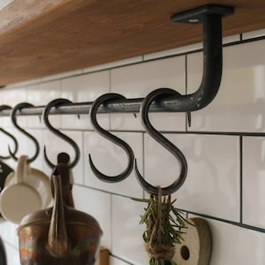 Kitchen Rail Made From Raw Steel With S Hooks | Hanging Rail | Utensil ...