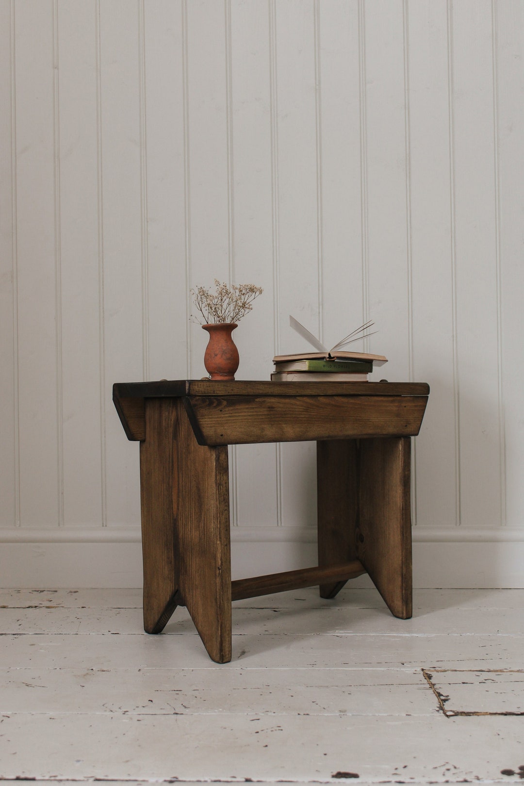 Vintage Style Stool Made From Solid Wood | Rustic Stool | Entryway Seat ...