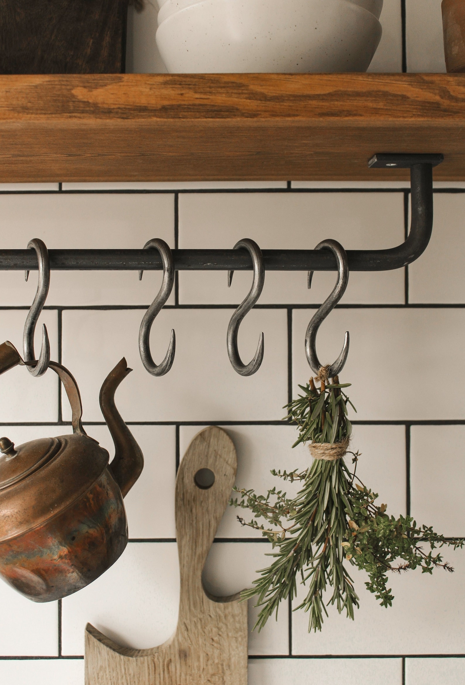 Kitchen Rail Made From Raw Steel With S Hooks Hanging Rail Utensil Rail ...