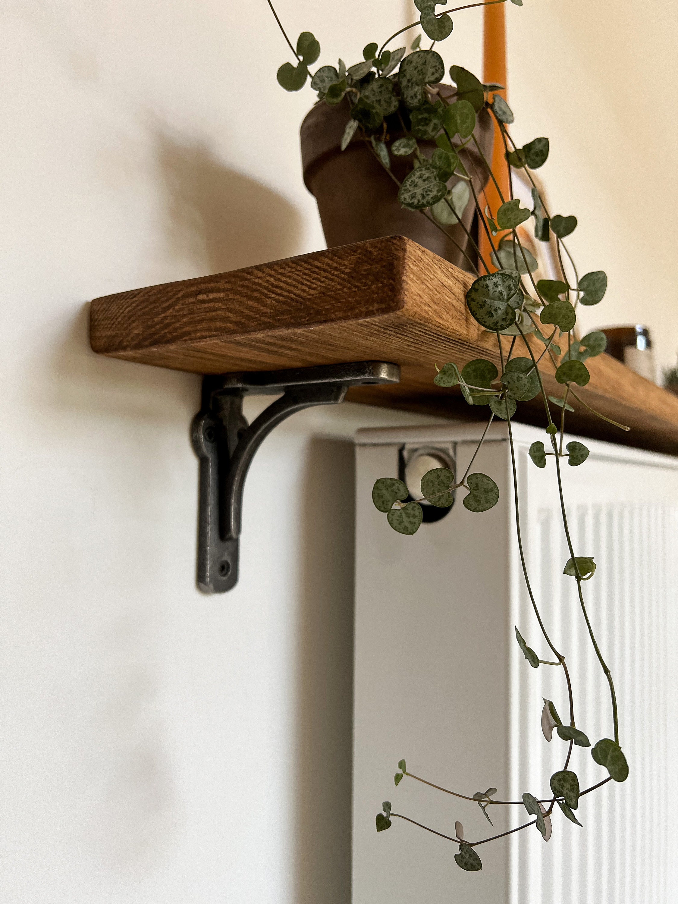 Rustic Solid Wood Radiator Shelf With Cast Iron Brackets - Etsy UK