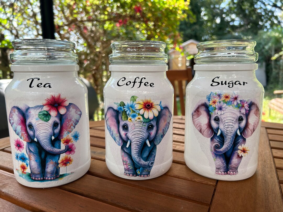 Elephant Tea Coffee and Sugar Set Glass Canister Set - Etsy UK