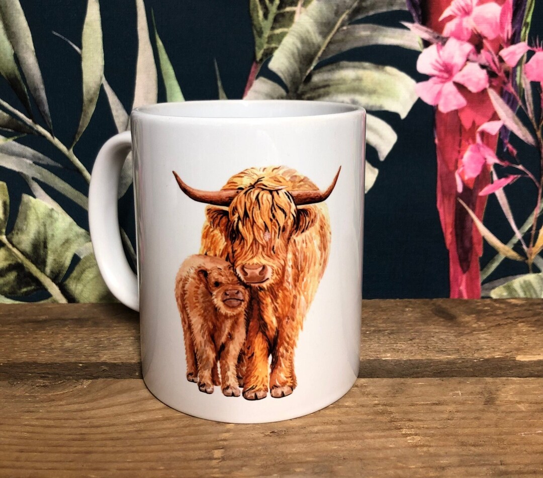 Highland Cow Mug Highland Cow With Calf Ceramic Mug Can Be Personalised ...