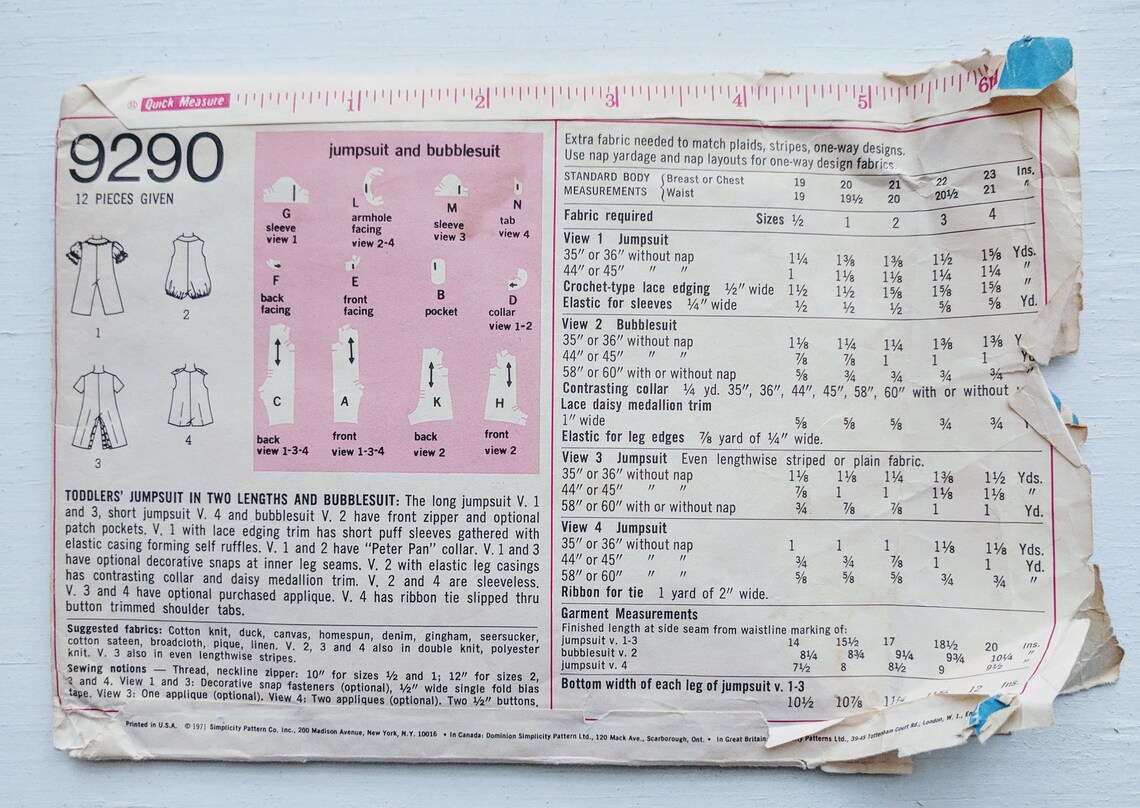 Toddler's Simplicity Sewing Pattern 9290, Vintage 1970's Kids Jumper ...