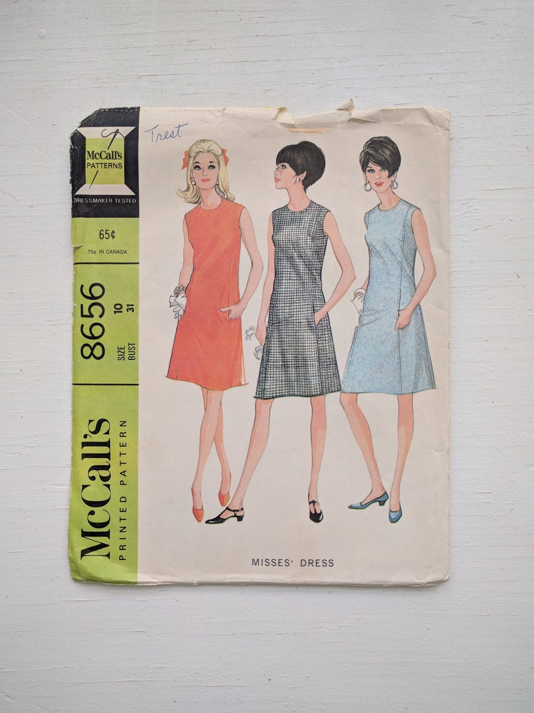 Sewing Pattern Misses' Dress Pattern Mccall's 8656, 1960s Sleeveless ...