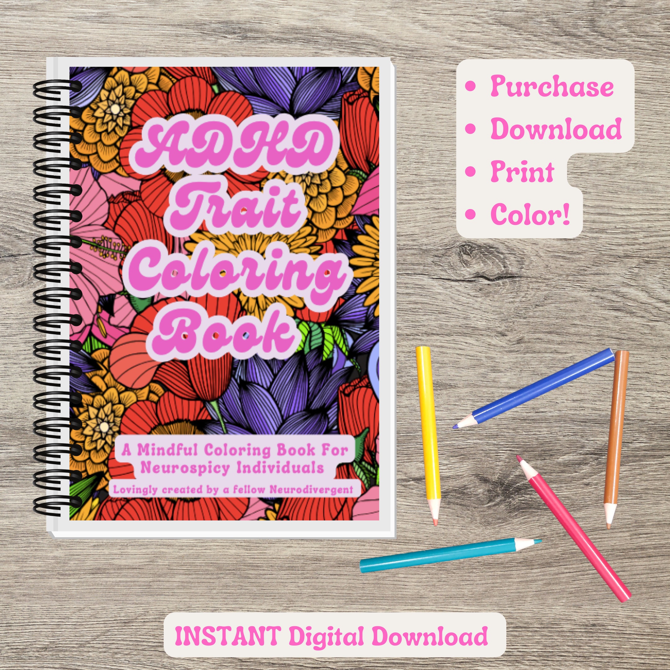Printable ADHD Trait Coloring Pages Book Instant Digital Download ...