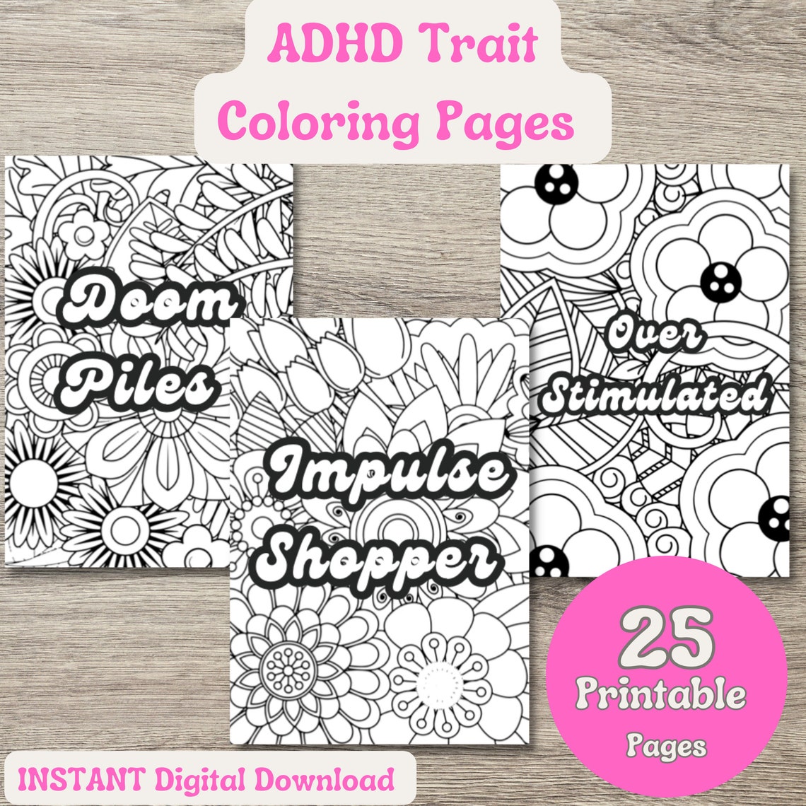 Printable ADHD Trait Coloring Pages Book Instant Digital Download ...