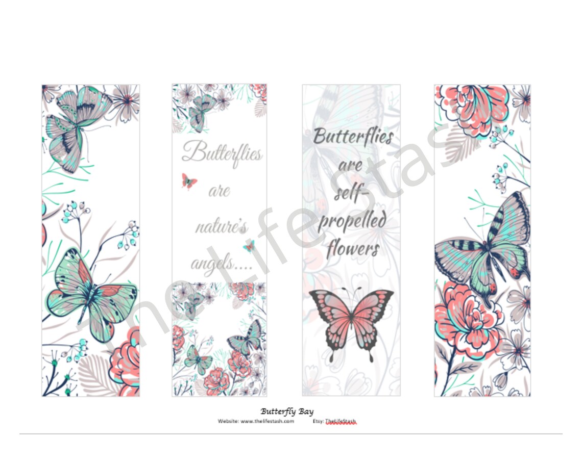 PRINTABLE BUTTERFLY BOOKMARKS Beautiful Butterfly Bookmarks Digital ...