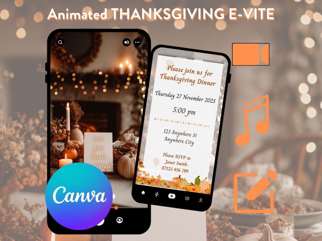 Editable Thanksgiving Dinner Invitation: Animated Party Invite (MP4 ...
