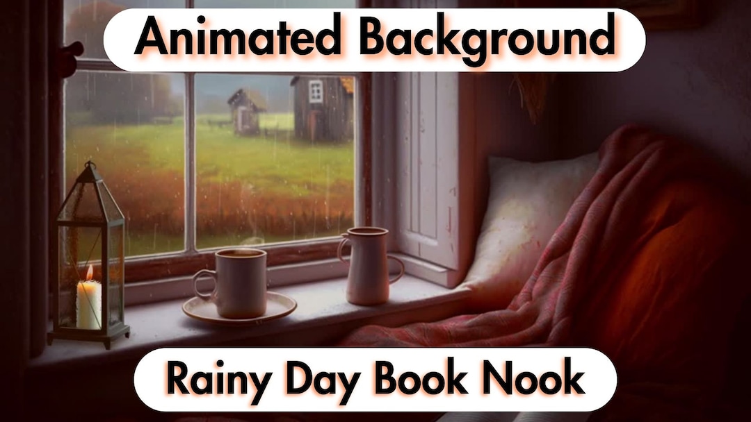 Rainy Day Book Nook Animated Zoom Background, Teams, Skype, Animated ...