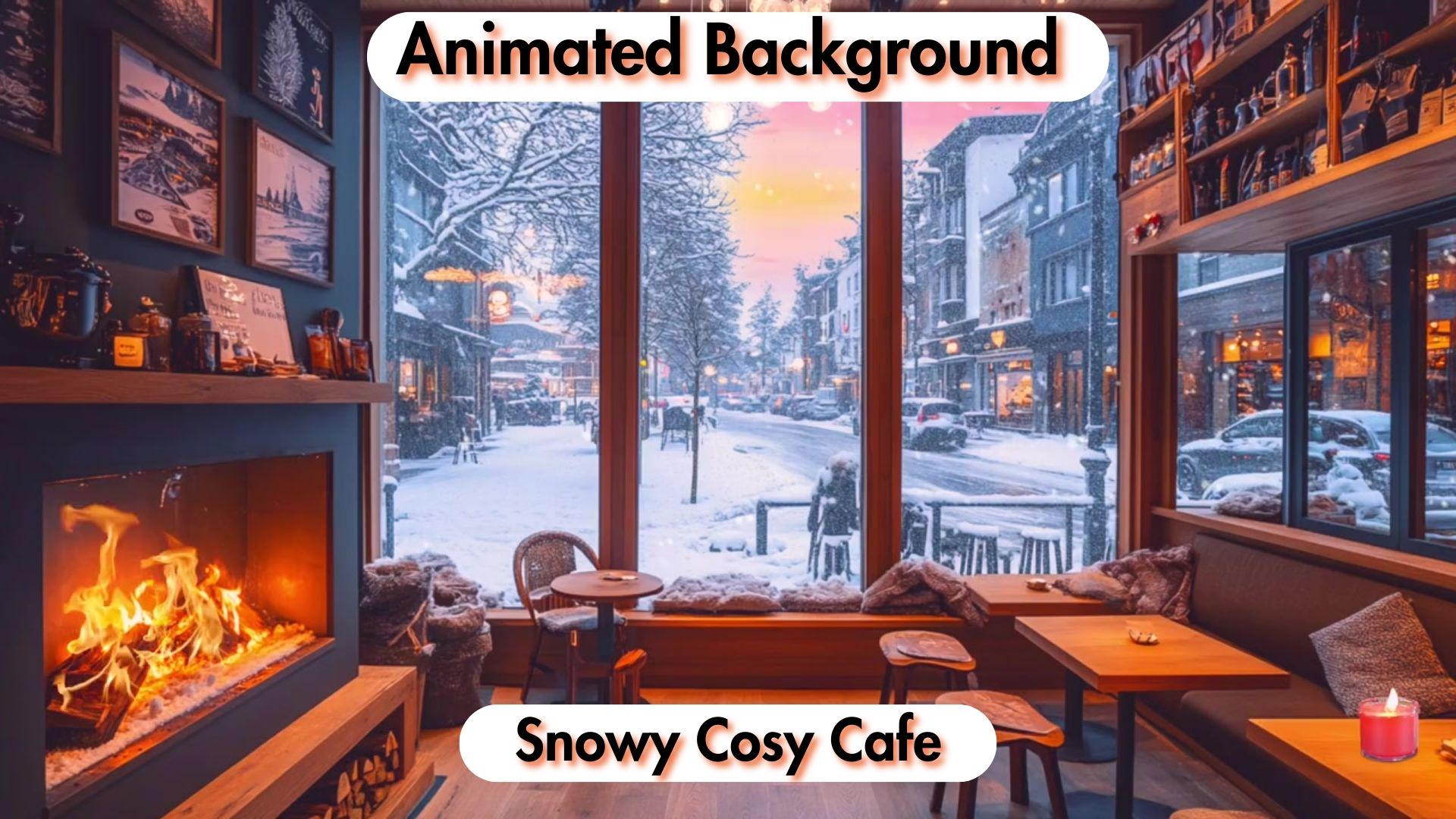Animated Zoom Background, Snowy Cosy Cafe, Online Meeting, Teams, Skype ...