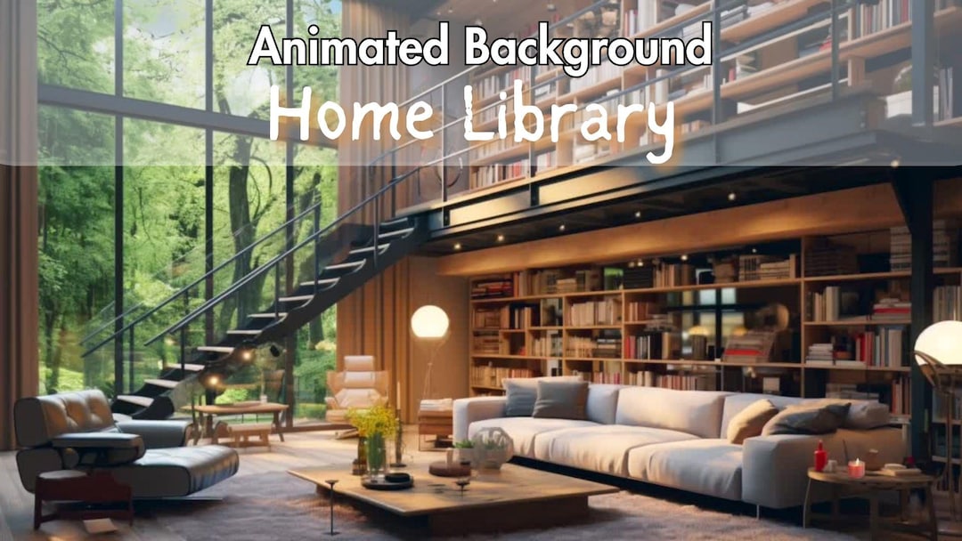 Animated Home Library Zoom Background: Cozy Virtual Office (MP4 & PNG ...