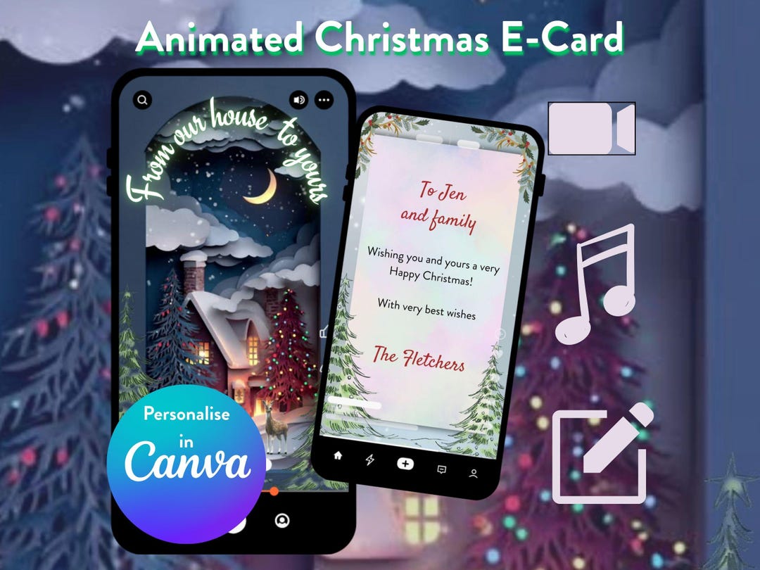 Animated Christmas Ecard: Customizable Holiday Greetings (MP4 & PDF ...