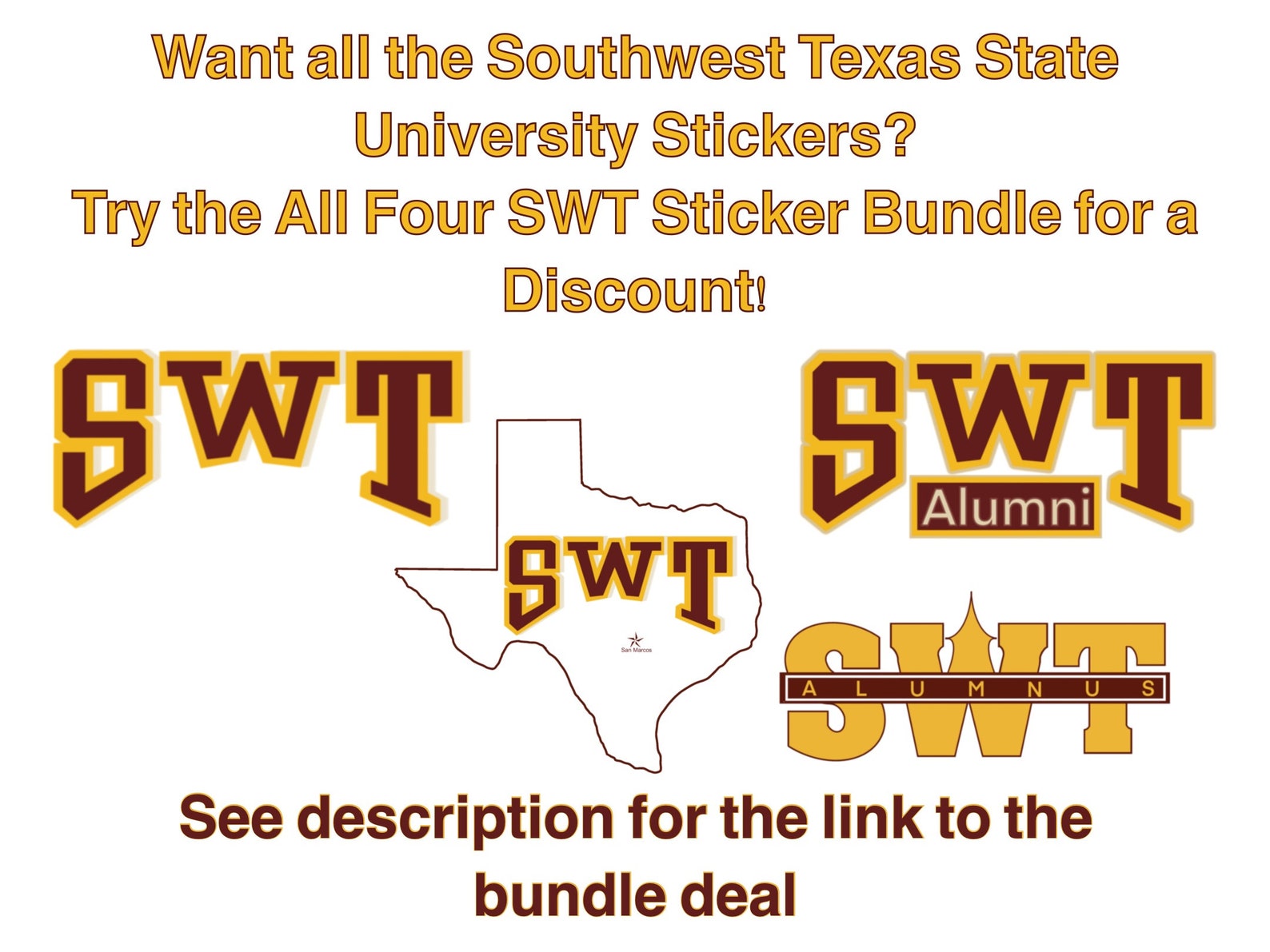 Southwest Texas State University--alumni Letter Logo (SWT) - Etsy