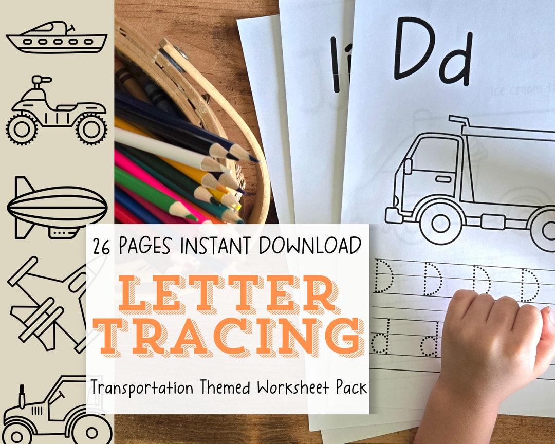 Transportation ABC Letter Tracing Worksheets: Preschool Handwriting ...