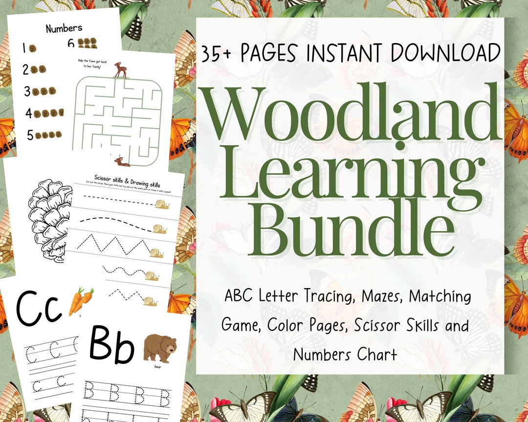 Woodland Learning Bundle: ABC Tracing, Numbers, Games (PDF Printable ...