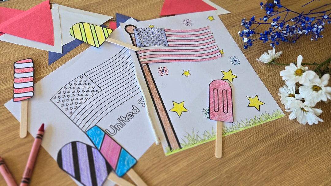 4th of July Craft USA Flag and Popsicle Color Pages and Craft Activity ...