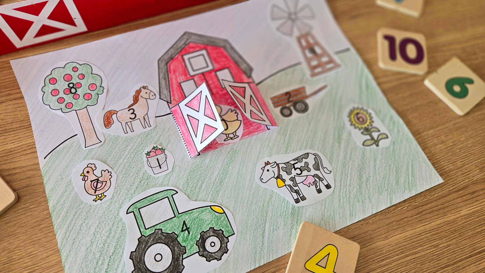 Farm Numbers Craft Cut and Paste Activity Prek Learning Numbers Craft ...