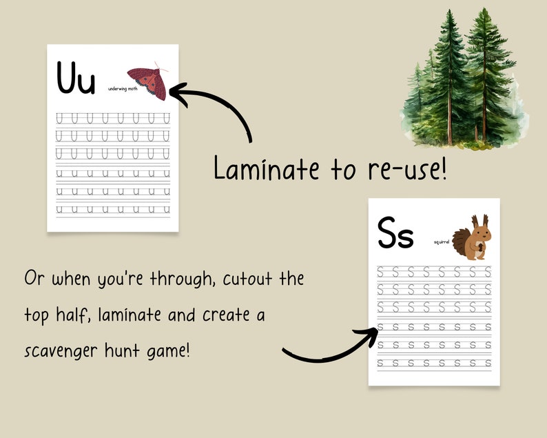 Woodland ABC Letter Tracing Worksheets: Handwriting Practice (PDF) - Etsy