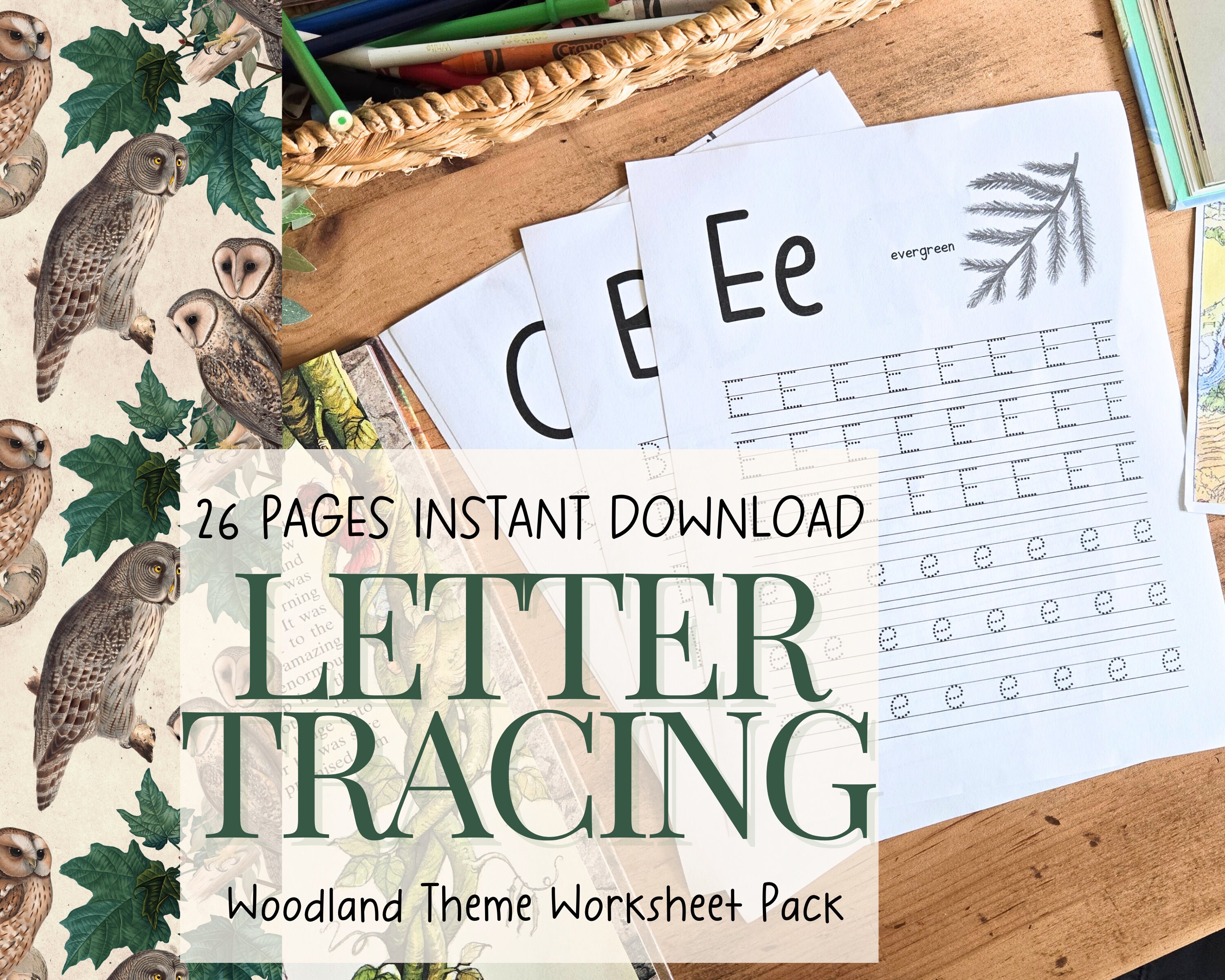 Woodland ABC Letter Tracing Worksheet: Prek Handwriting Practice (PDF ...