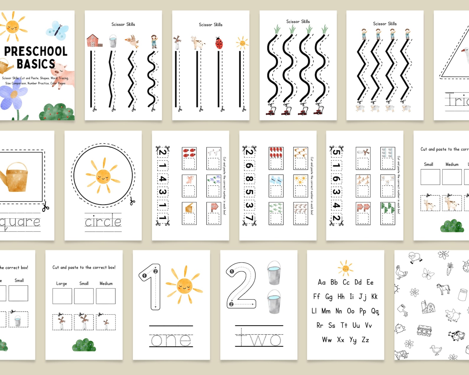 Farm Theme Preschool Learning Bundle Scissor Skills Abcs Numbers ...