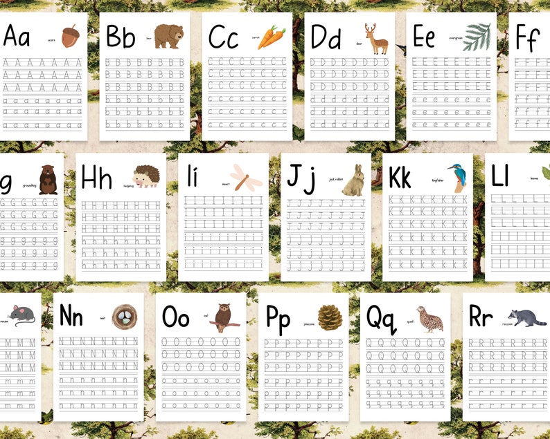 Woodland ABC Letter Tracing Worksheets: Handwriting Practice (PDF) - Etsy