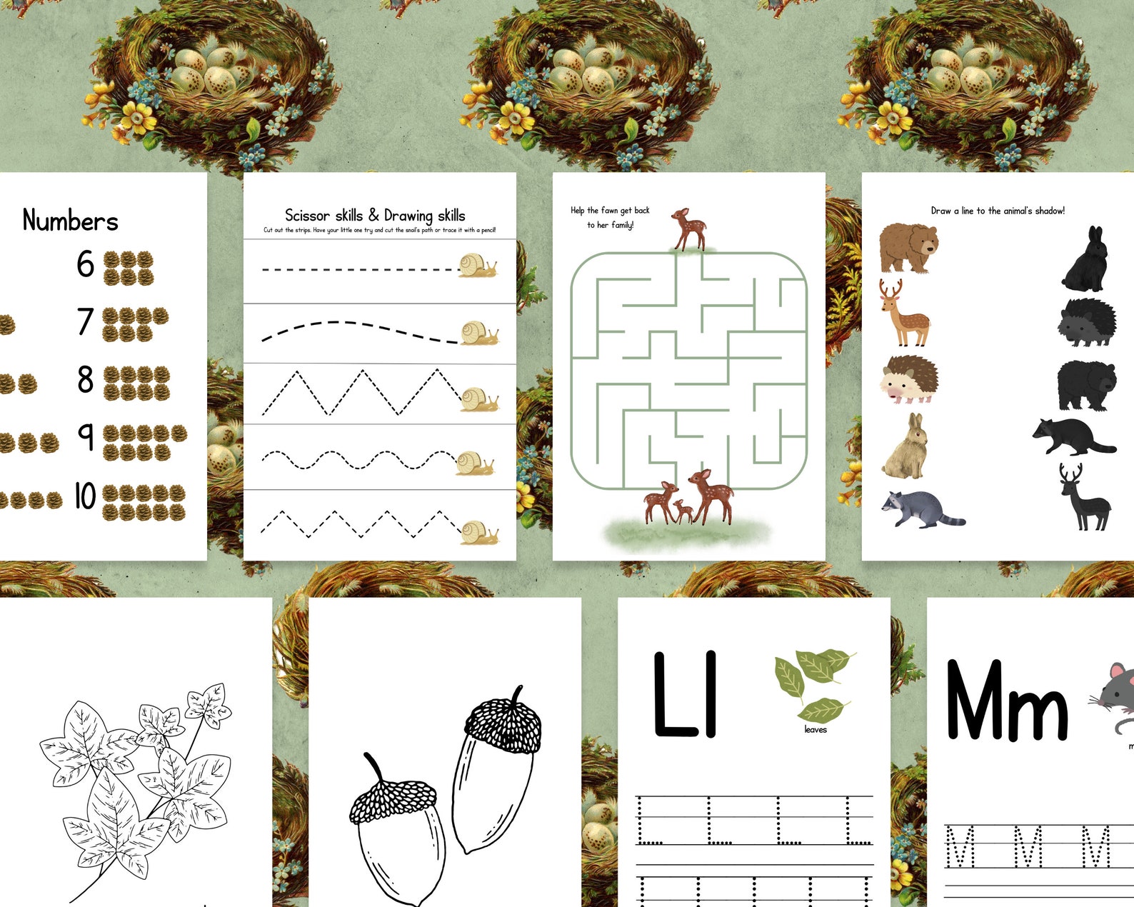 Woodland Learning Bundle: ABC Tracing, Numbers, Maze (PDF Printable ...