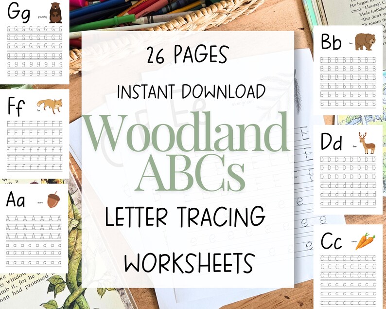 Woodland ABC Letter Tracing Worksheets: Handwriting Practice (PDF) - Etsy