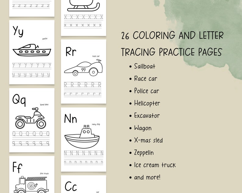 Transportation ABC Letter Tracing Worksheets: Preschool Handwriting ...