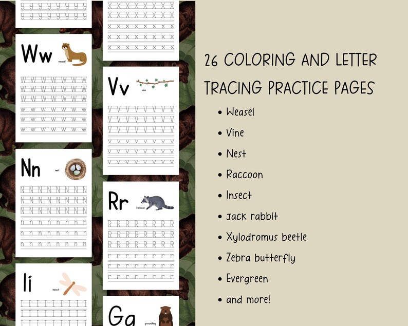 Woodland ABC Letter Tracing Worksheet: Prek Handwriting Practice (PDF ...