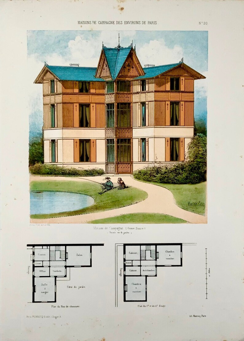 1855 Victor Petit, French Architecture, Maison De Campagne, Coloured ...