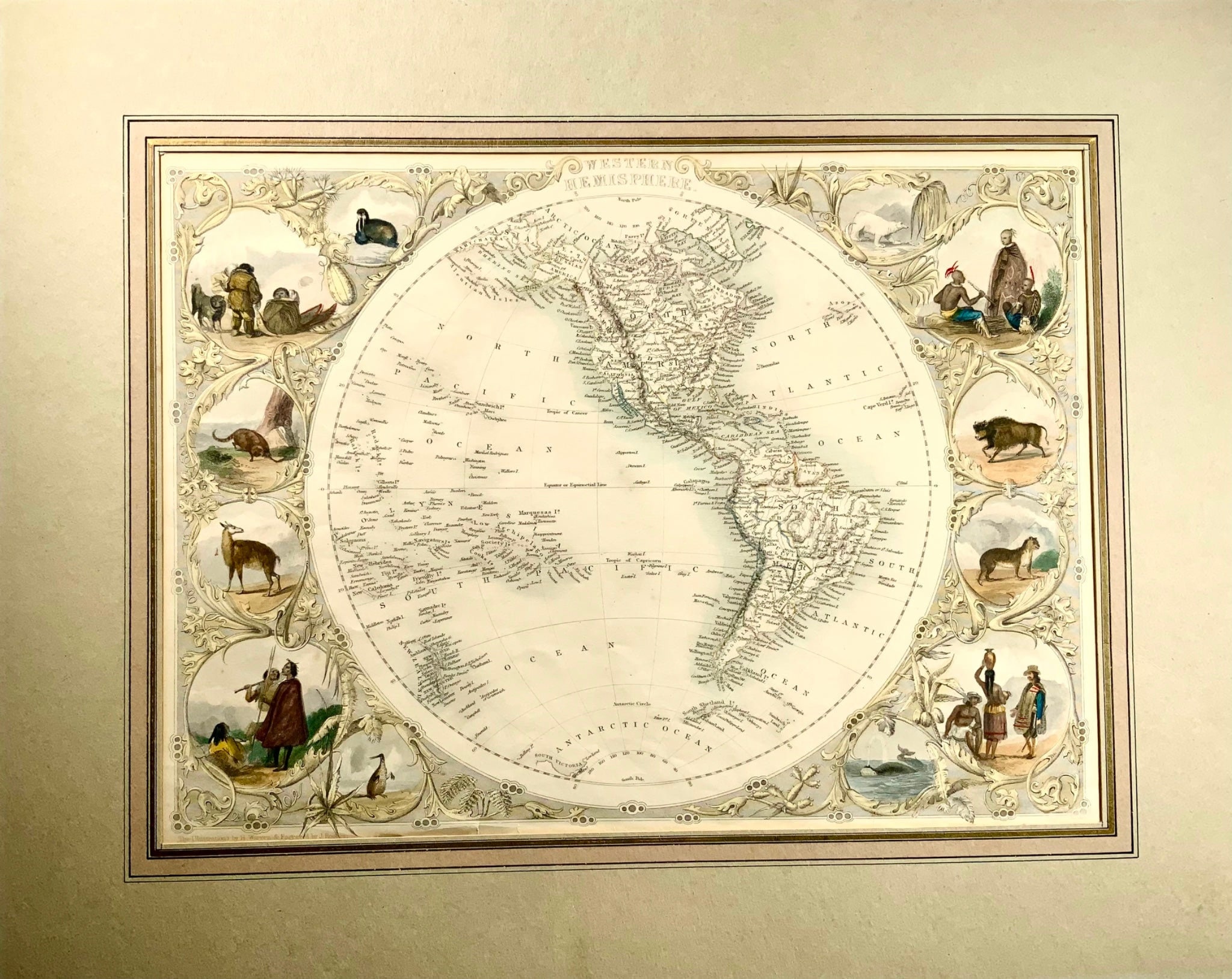 1851 America, Western Hemisphere, Tallis, Hand Coloured, Matted Map - Etsy