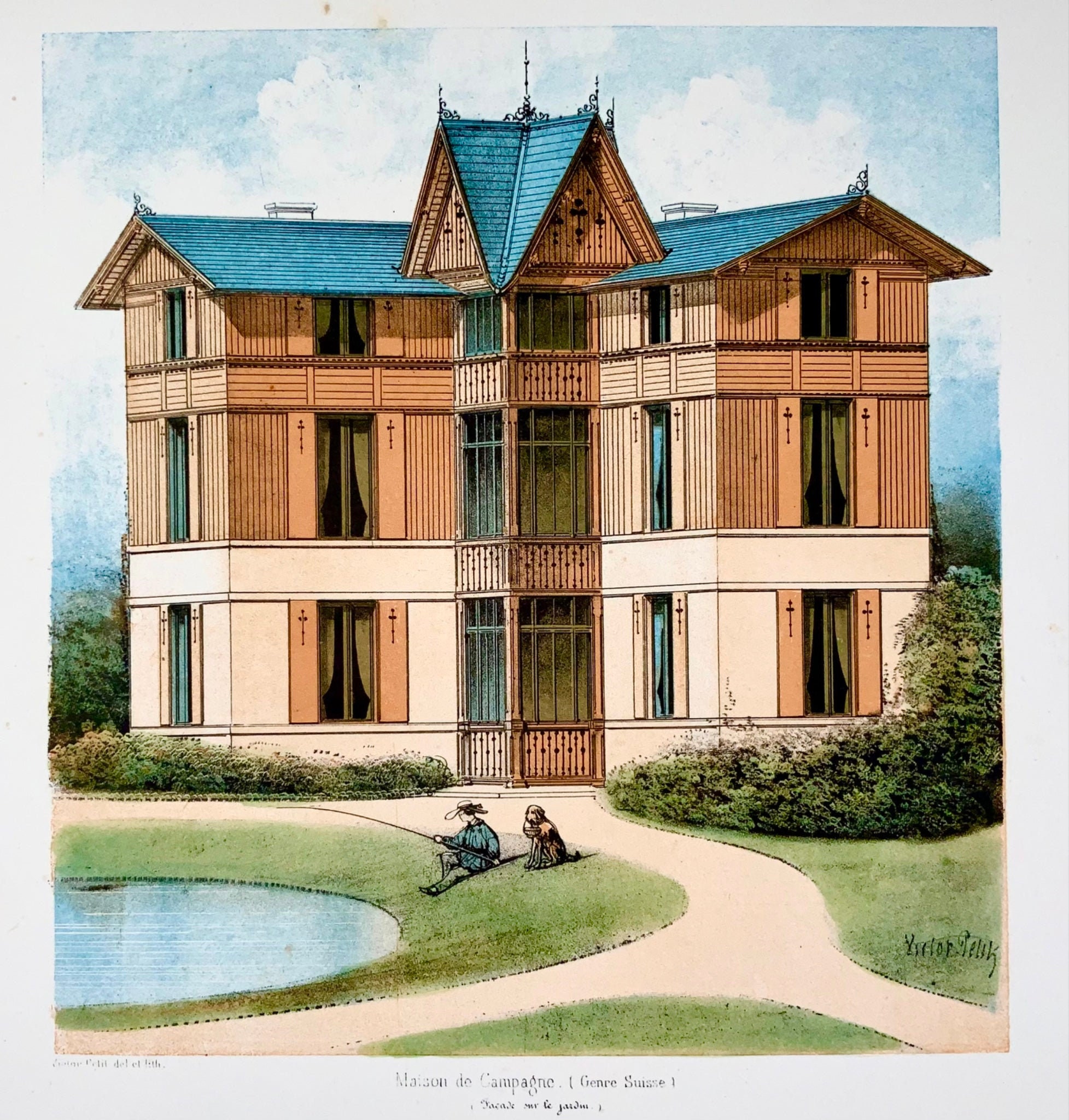 1855 Victor Petit, French Architecture, Maison De Campagne, Coloured ...