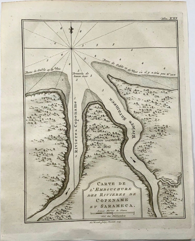 1758 Map of Courantyne River, Guyana & Suriname, Krevelt - Etsy