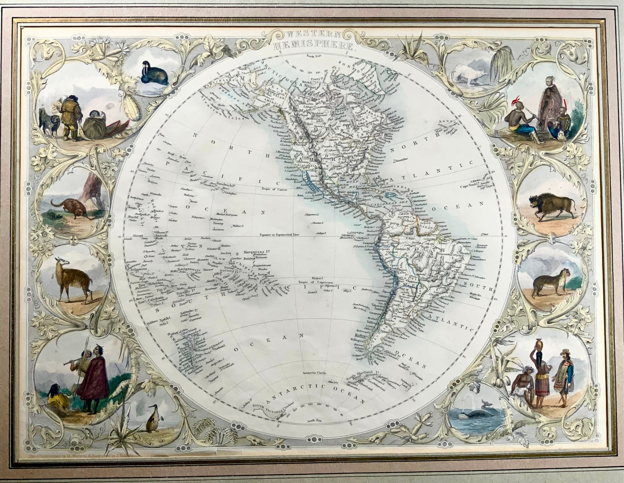 1851 America, Western Hemisphere, Tallis, Hand Coloured, Matted Map - Etsy