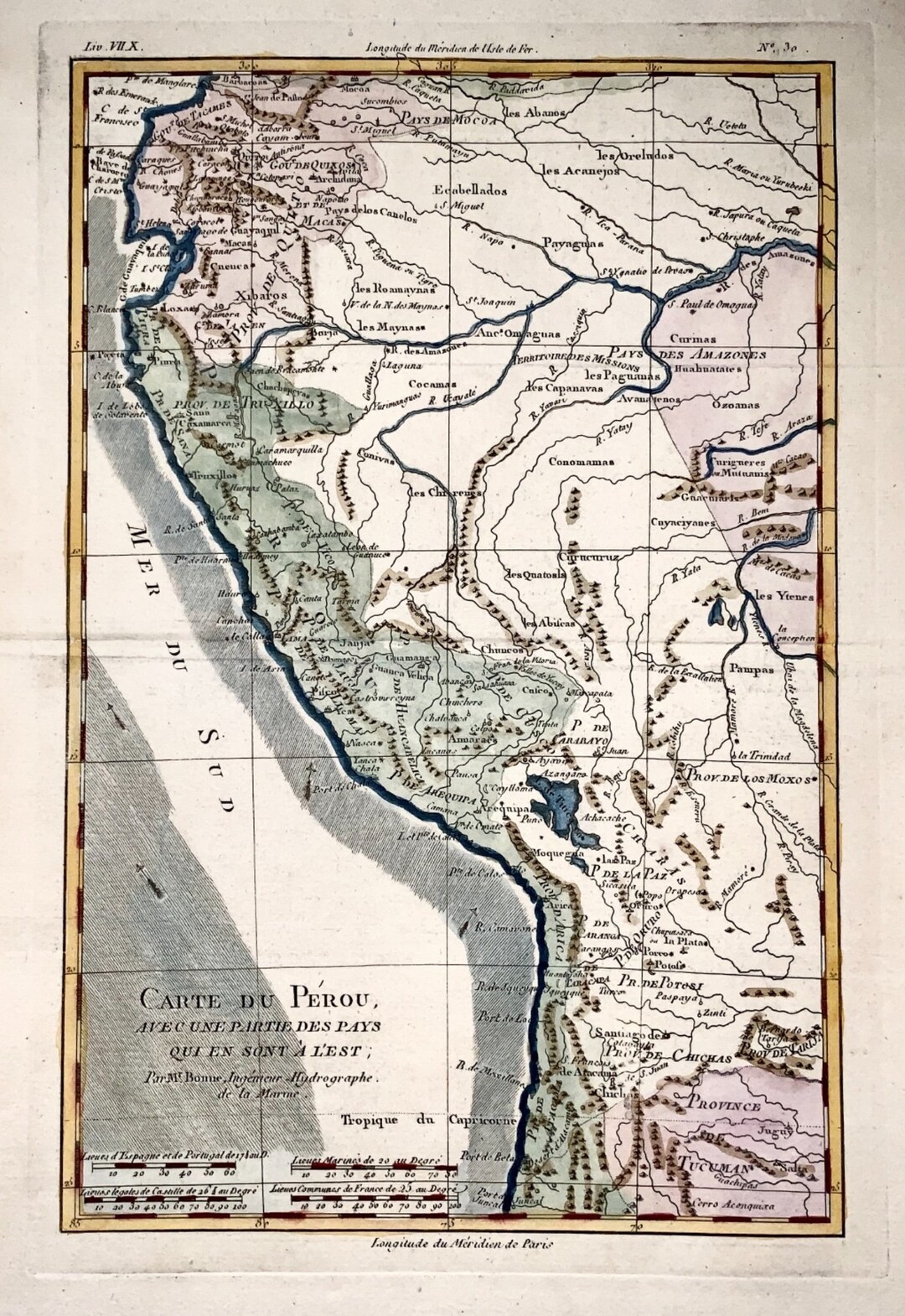 Antique Original From 1780 Bonne Map Print PERU carte Du Pérou Amazon ...