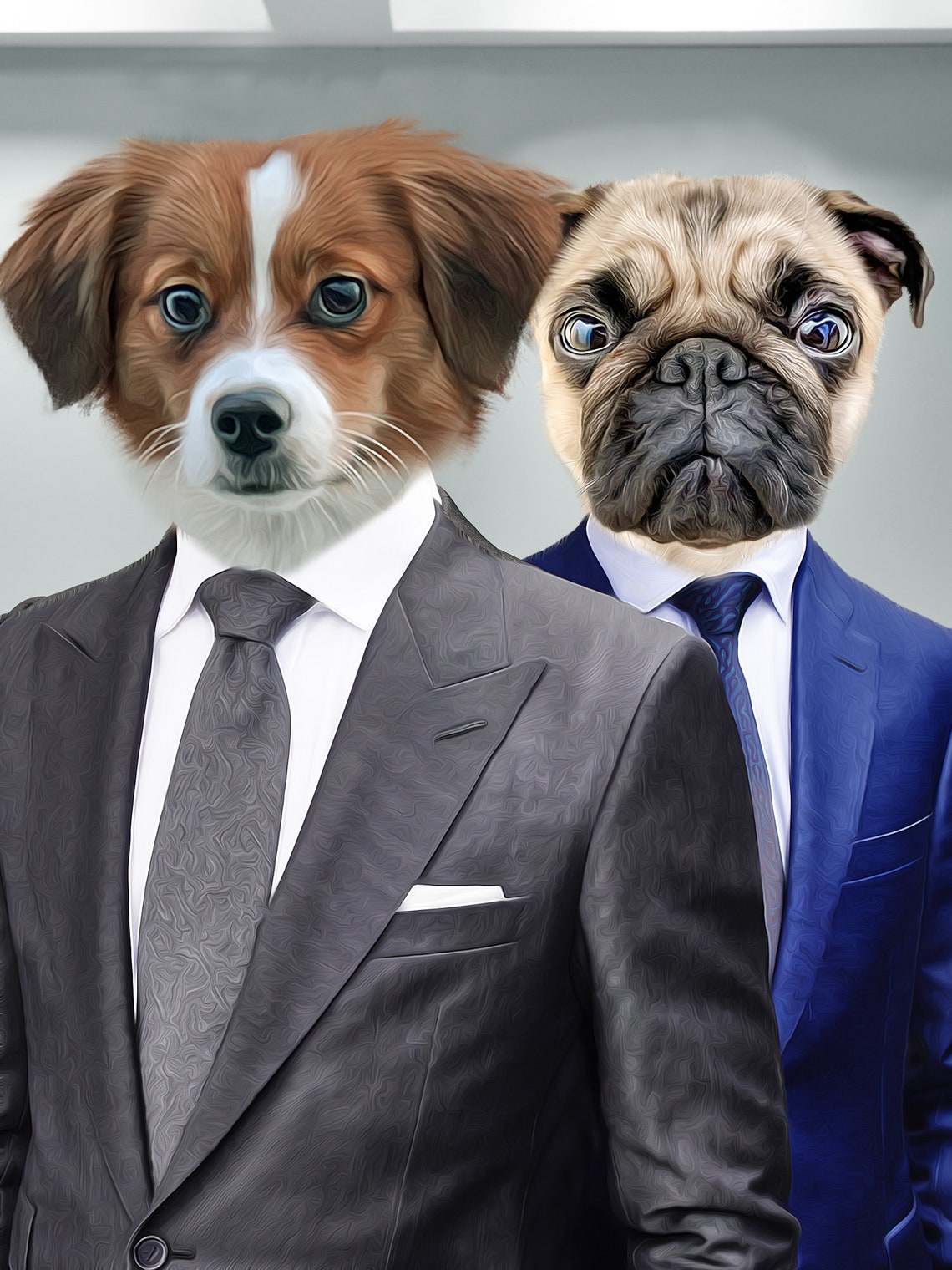 Two Pets Suits Portrait Custom Pet Portrait Two Dogs - Etsy