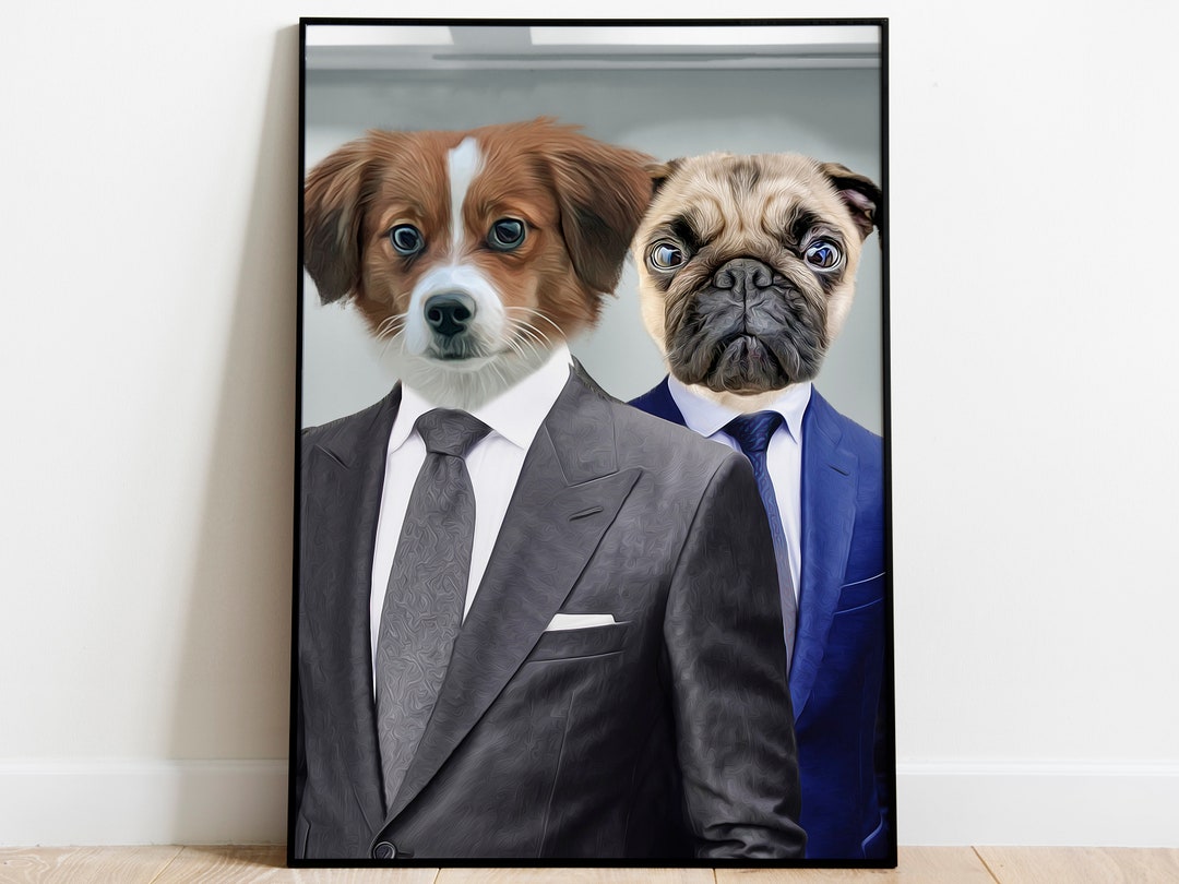 Two Pets Suits Portrait, Custom Pet Portrait, Two Dogs Portrait, Two ...